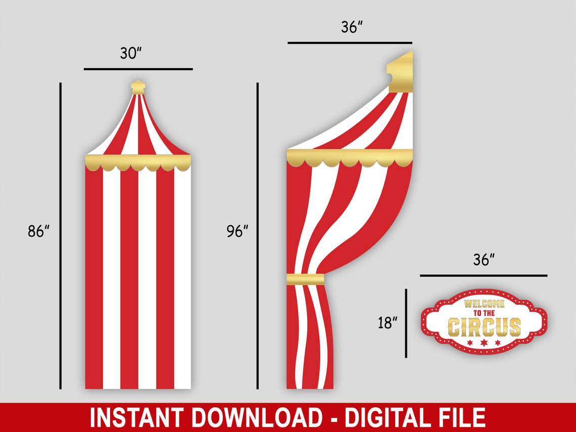 5-piece Red Circus Tent Editable Cutout Backdrop – Standup Prop ...