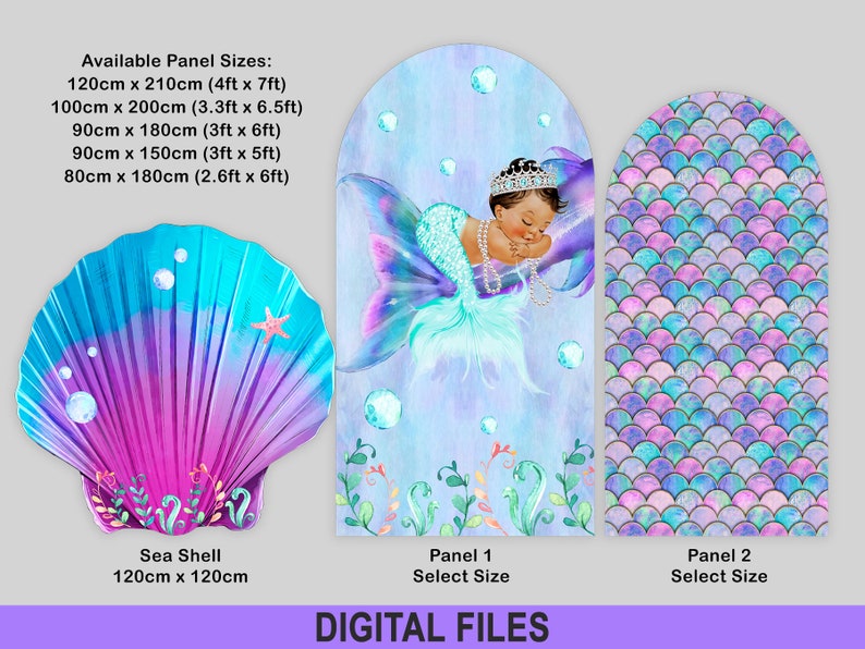 2 Panel Mermaid Birthday/baby Shower Arch Backdrop With Sea Shell ...