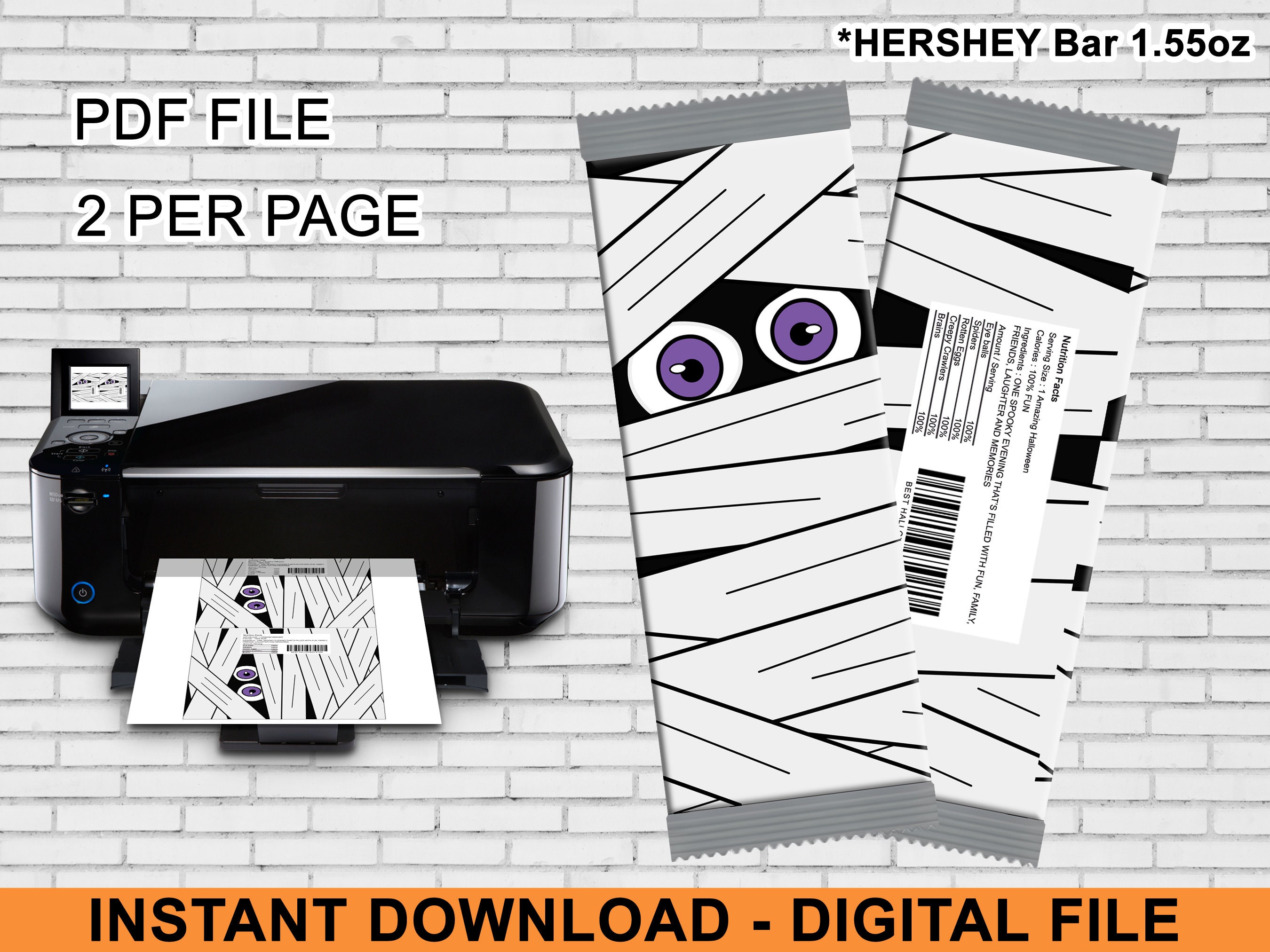 Halloween Candy Bar Wrappers - Scary Mummy - Hershey Bar 1.55 Oz ...