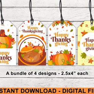 Printable Happy Thanksgiving Gift Tag 4 DESIGNS Favor Tags Treat Bag ...