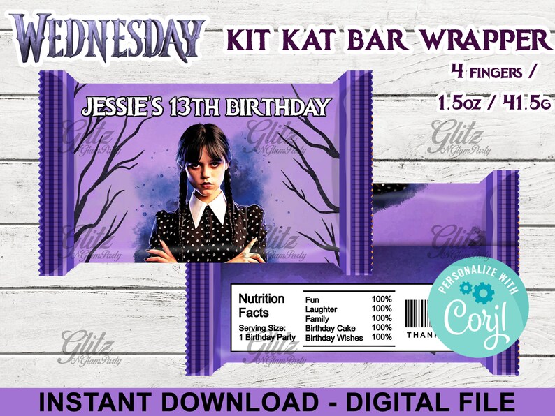 Wednesday Kit Kat Bar Wrapper Editable Candy Bar Wrapper 1 5oz Bar
