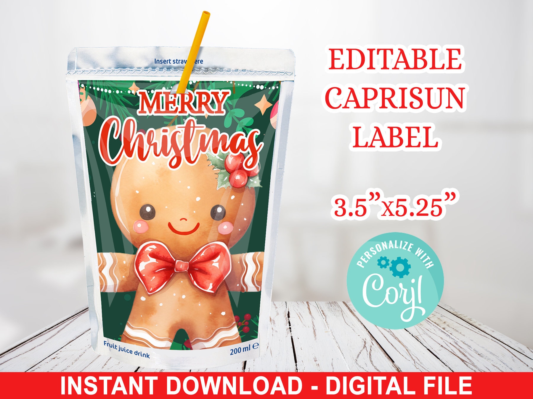 Merry Christmas Caprisun Juice Pouch Label 3 Designs - Etsy