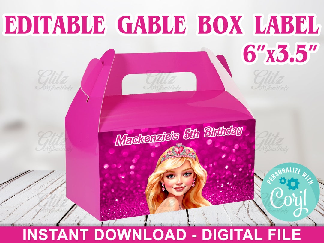Fashion Doll Birthday Gable Box Label – Hot Pink – Editable ...