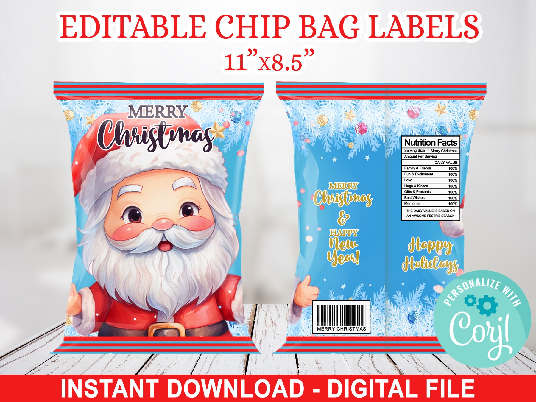 Merry Christmas Chip Bag Label 3 Designs Santa Clause/snowman ...