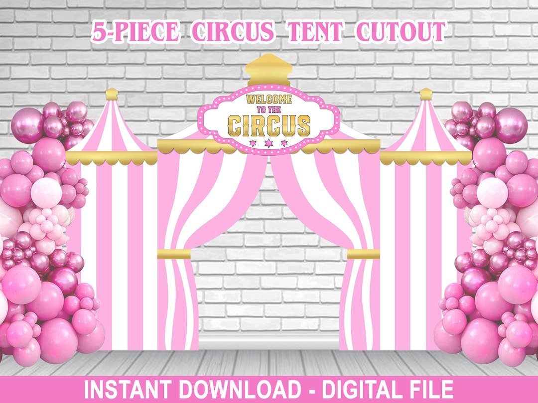 5-piece Pink Circus Tent Editable Cutout Backdrop – Standup Prop ...