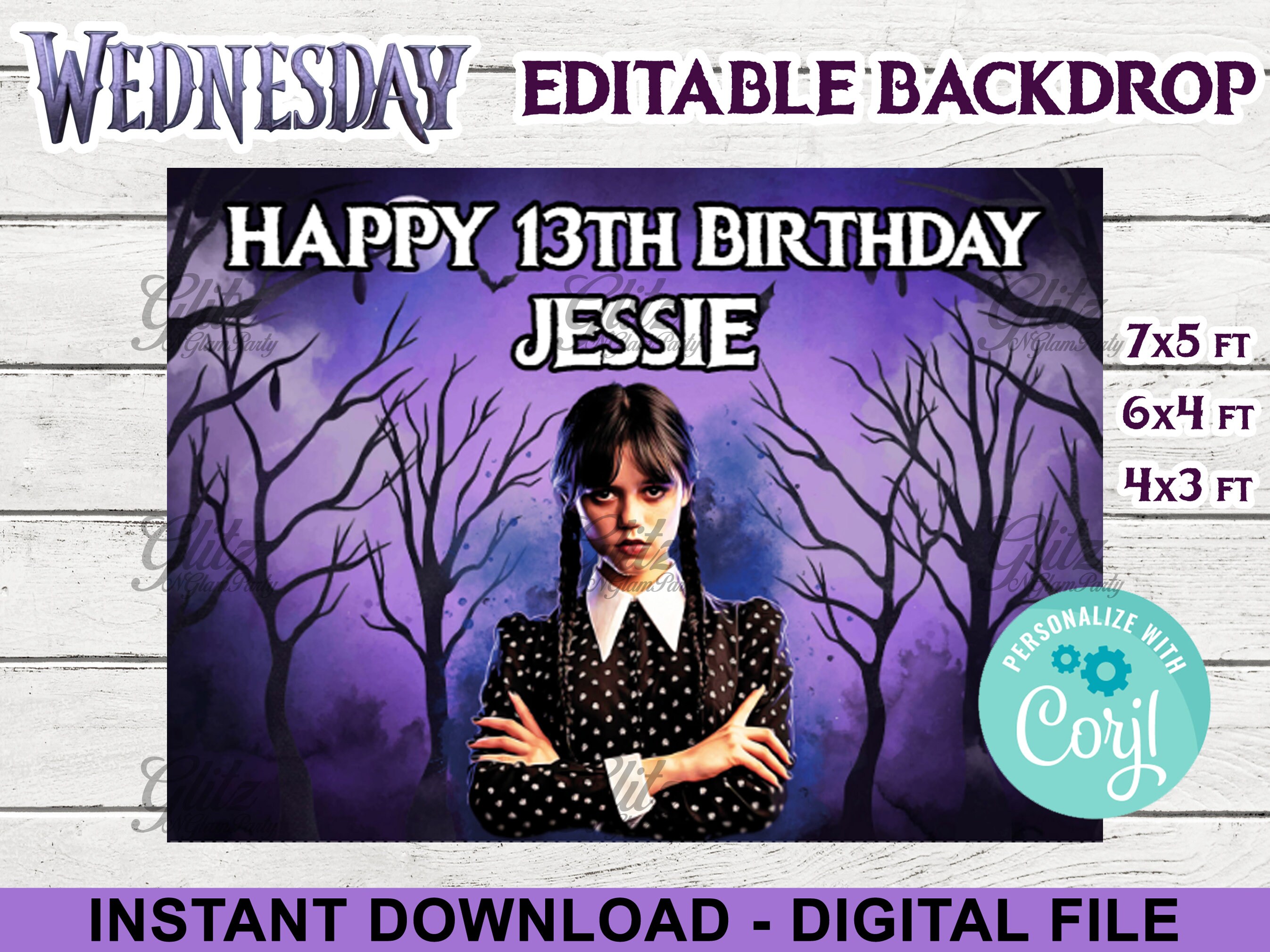 Wednesday Addams Backdrop Addams Family Gothic Editable Personalized ...
