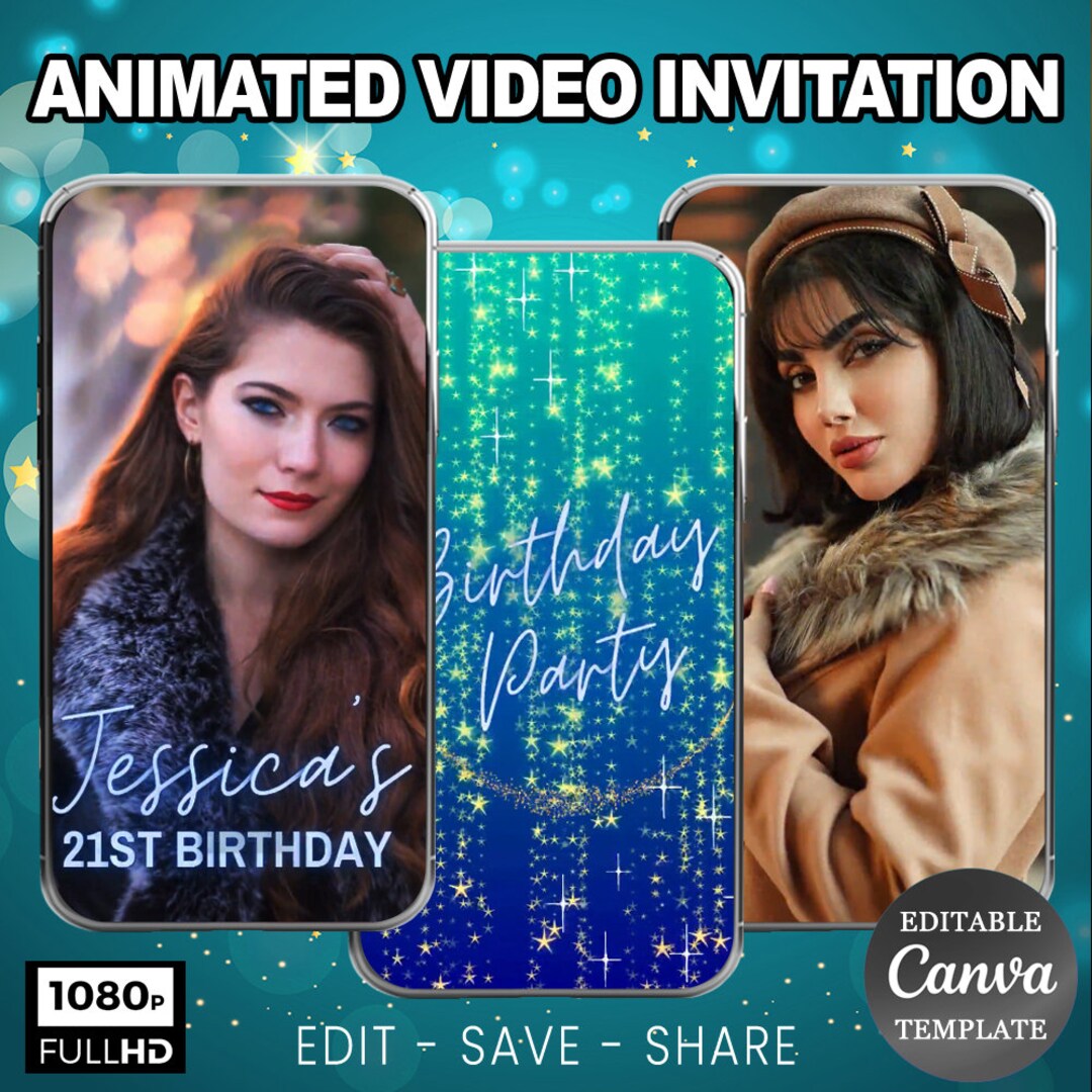 Editable Animated Video Invitation – Mobile Video Invite – Blue With ...