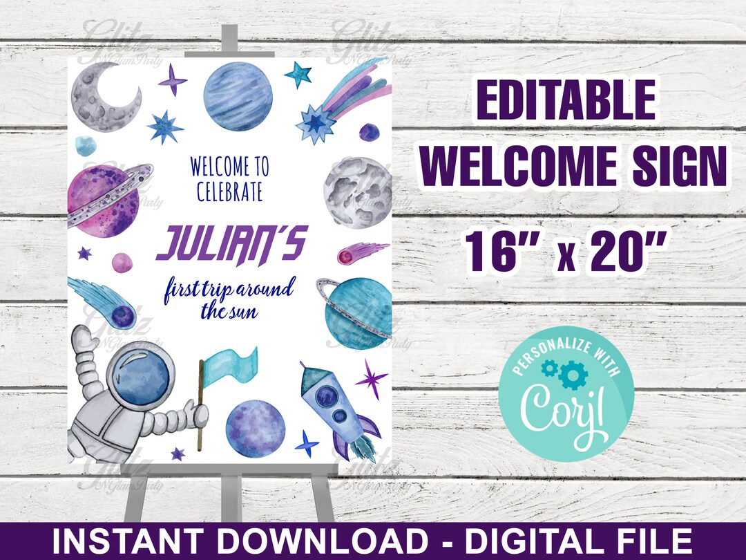 Outer Space Birthday Welcome Sign – Planets – Rocket Ship – Astronaut ...