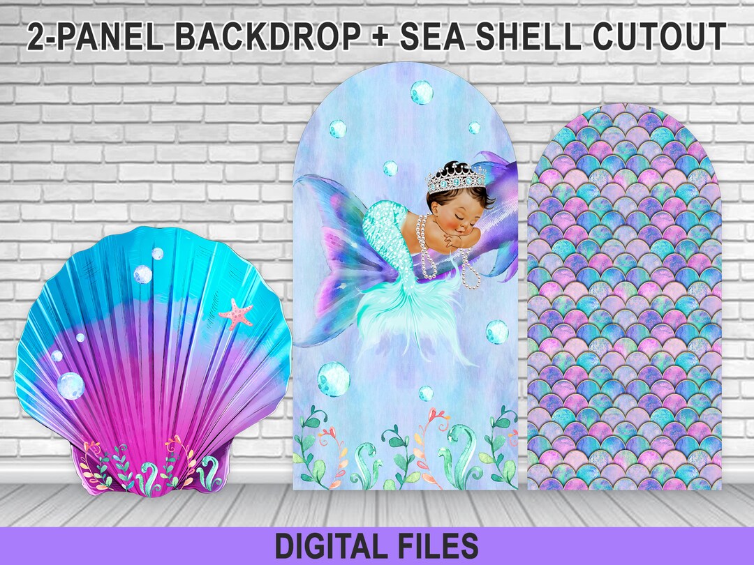 2 Panel Mermaid Birthday/baby Shower Arch Backdrop With Sea Shell ...