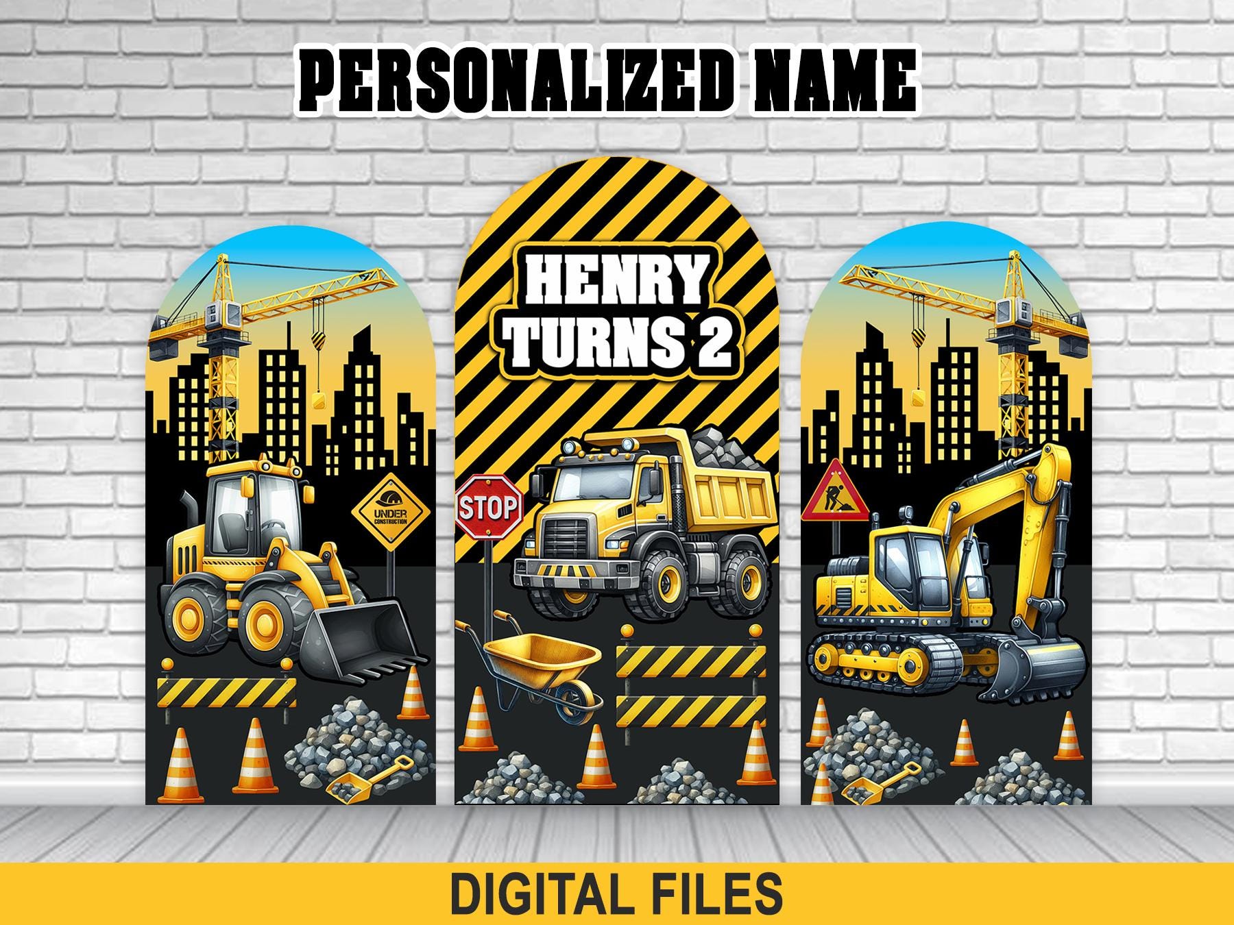 3 Panel Construction Arch Backdrop – Dump Truck – Backhoe – Excavator ...