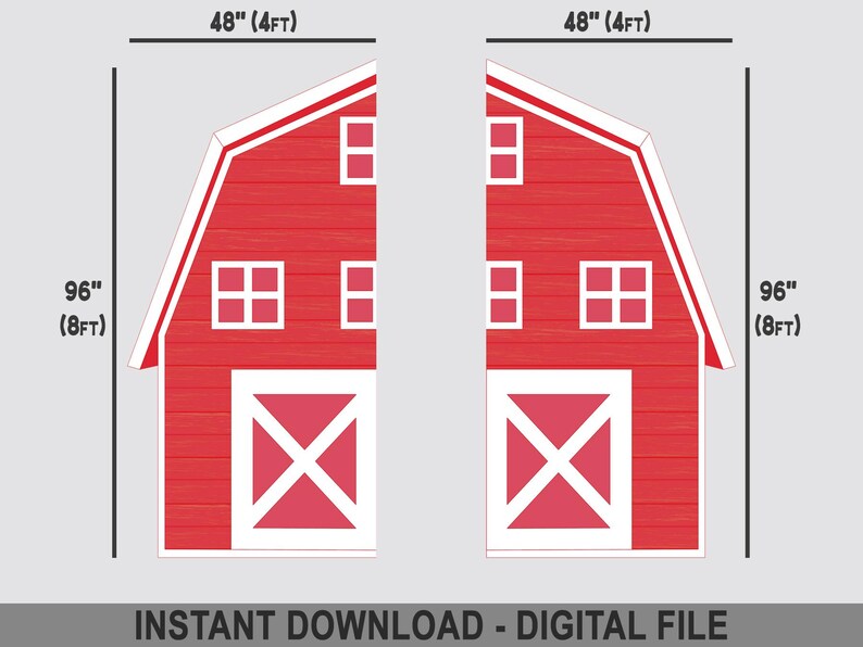 2 Panel Red Barn Cutout Backdrop – Standup Prop – 8x8ft – Farm Birthday ...
