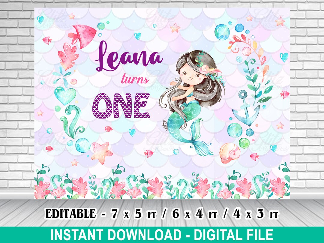 Mermaid Birthday Editable Backdrop Banner – Under the Sea – EDITABLE ...