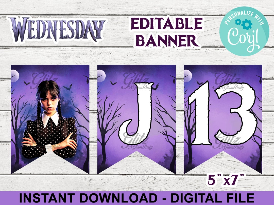 Wednesday Addams Birthday Banner Addams Family Gothic Editable ...