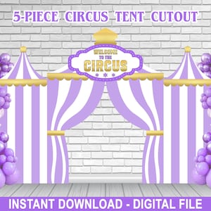 5-piece Purple Circus Tent Editable Cutout Backdrop – Standup Prop ...