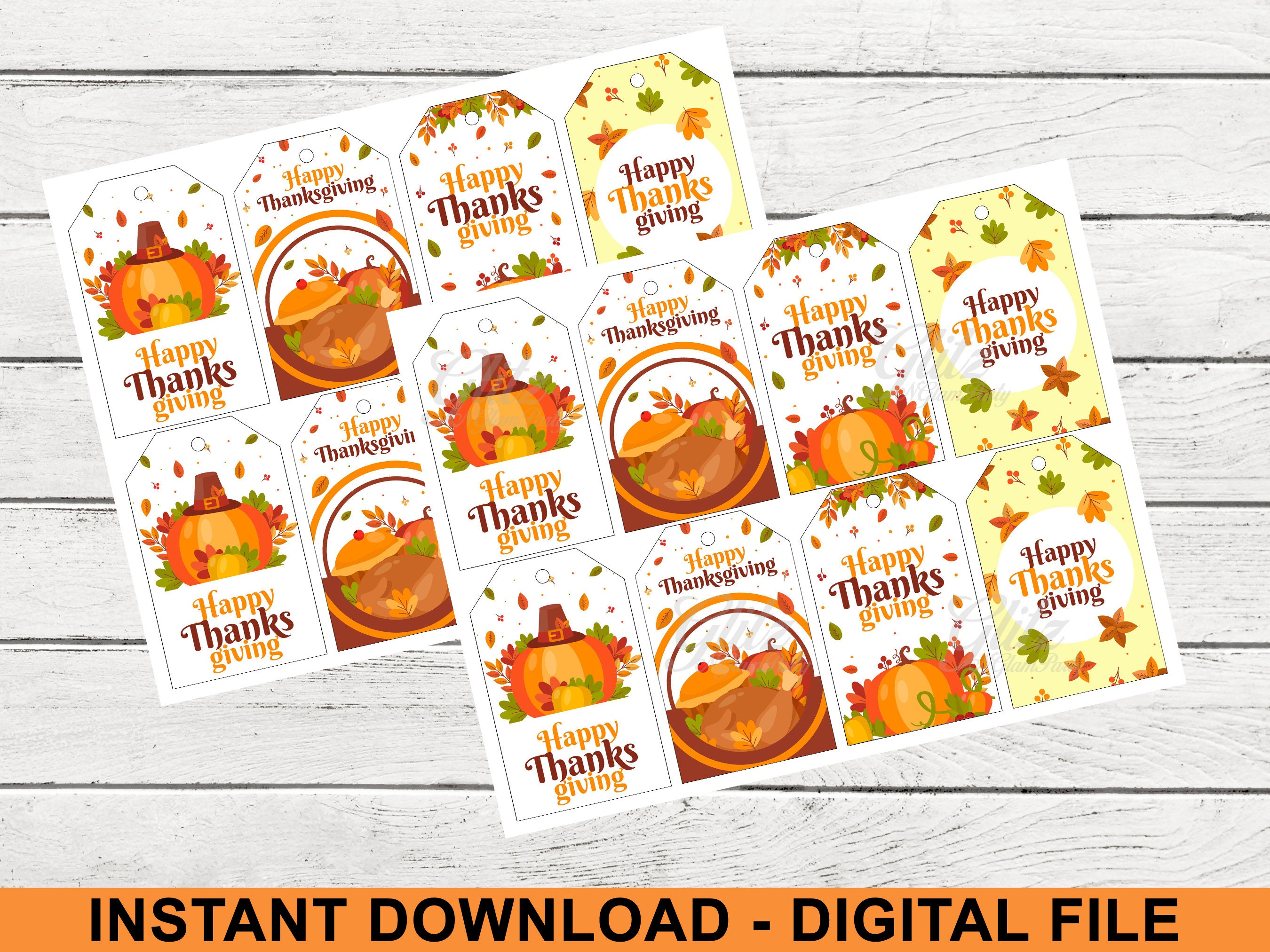 Printable Happy Thanksgiving Gift Tag 4 DESIGNS Favor Tags Treat Bag ...