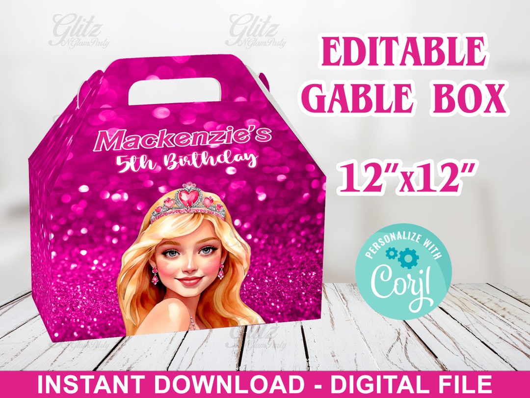 Fashion Doll Birthday Gable Box – Hot Pink – Editable – Personalized ...