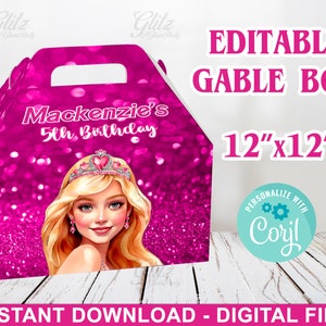 Fashion Doll Birthday Gable Box – Hot Pink – Editable – Personalized ...