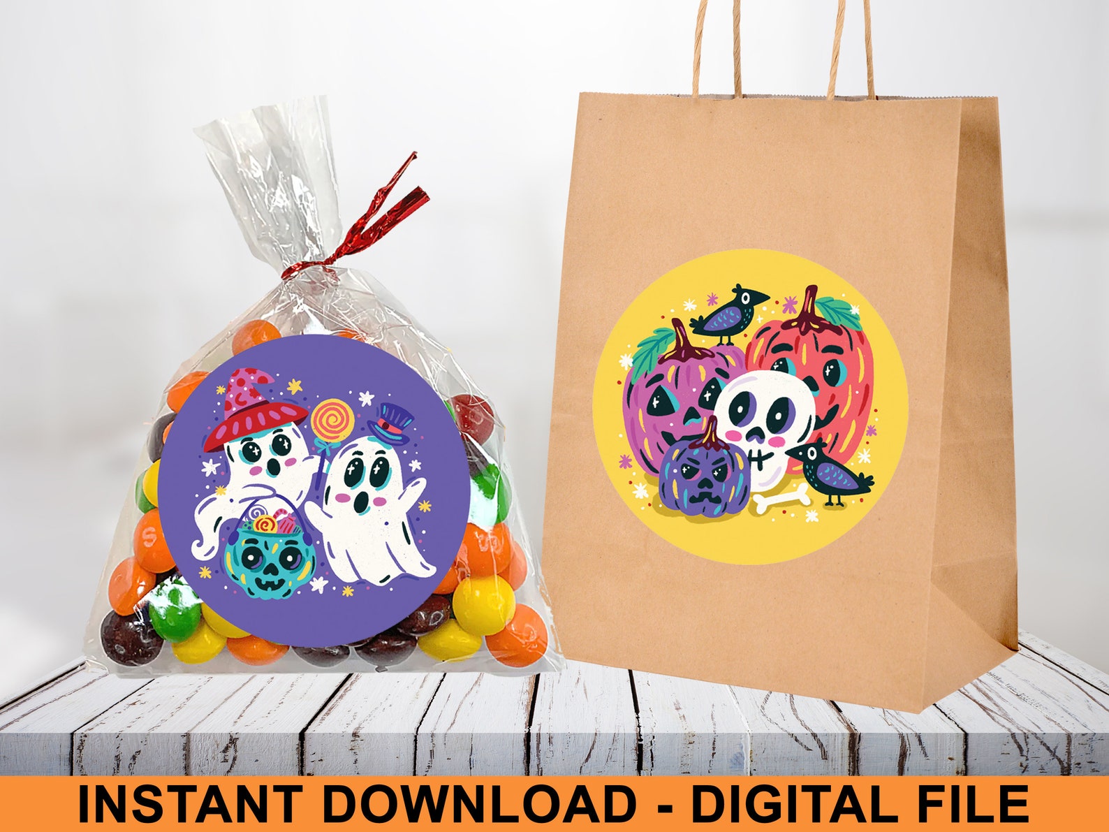 Colorful Fun HALLOWEEN Stickers Printable 2 Circle Halloween Labels 6 ...
