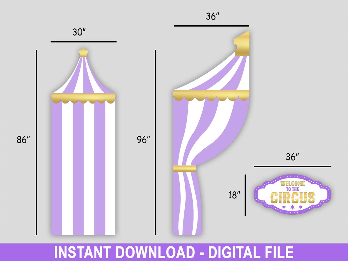 5-piece Purple Circus Tent Editable Cutout Backdrop – Standup Prop ...