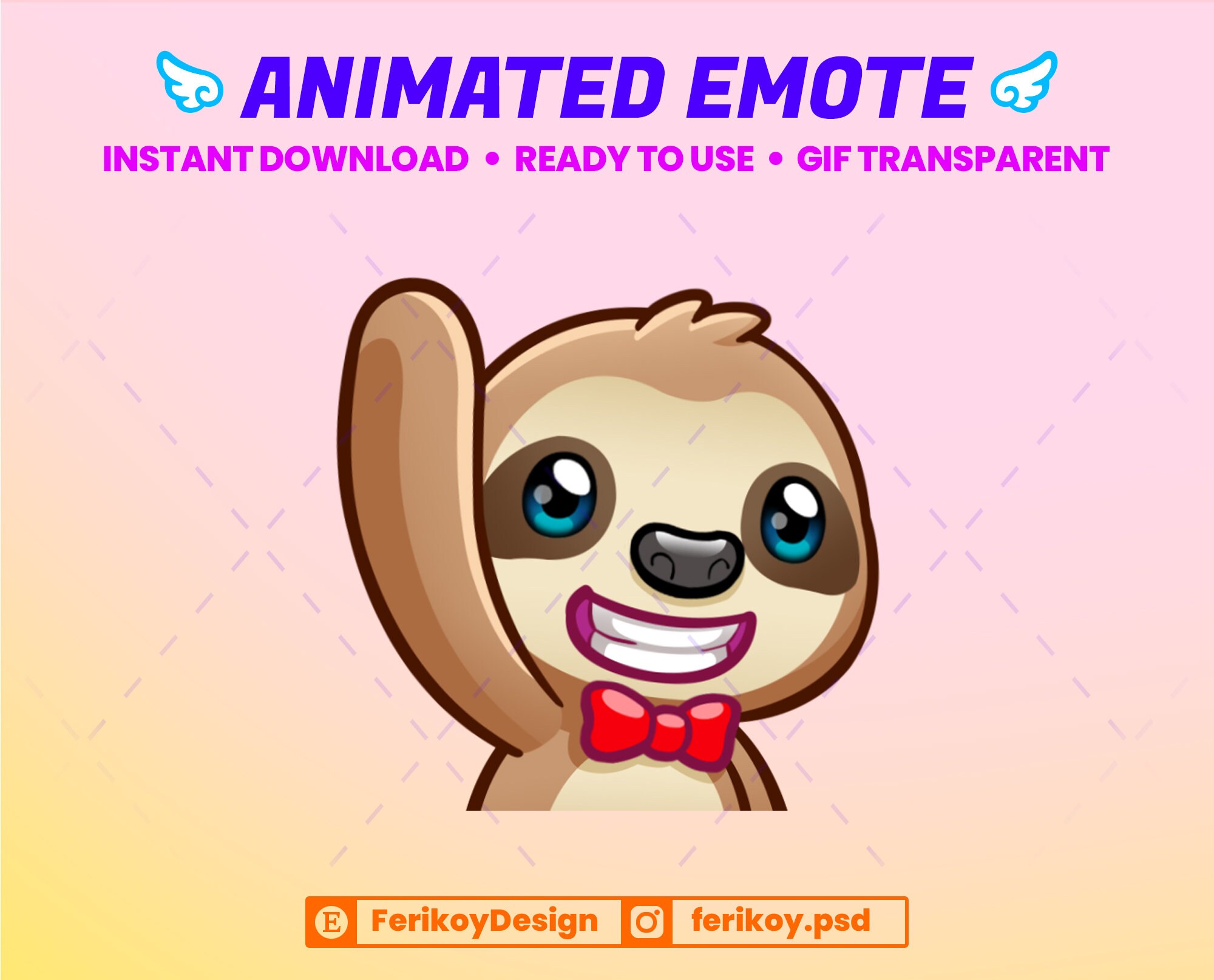 Hello Waving Cute Sloth Animated Emote Hi Sloth Bear Emote for Twitch ...