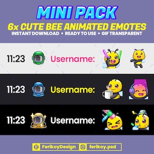 6x Cute Bee Animated Emotes - Coffee Jamming Rave Party - Wasp Hornet ...