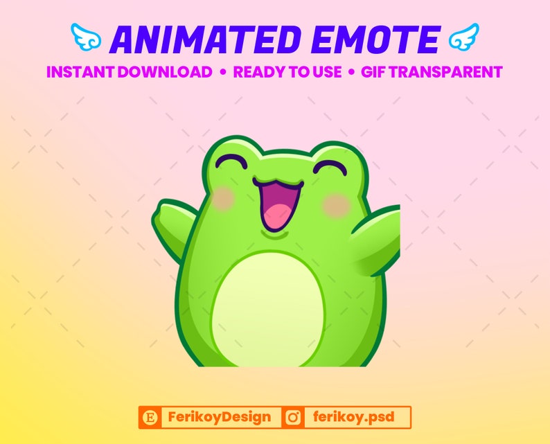 Hype Excited Cute Frog Animated Emote Fun Cheerful Exciting for Twitch ...