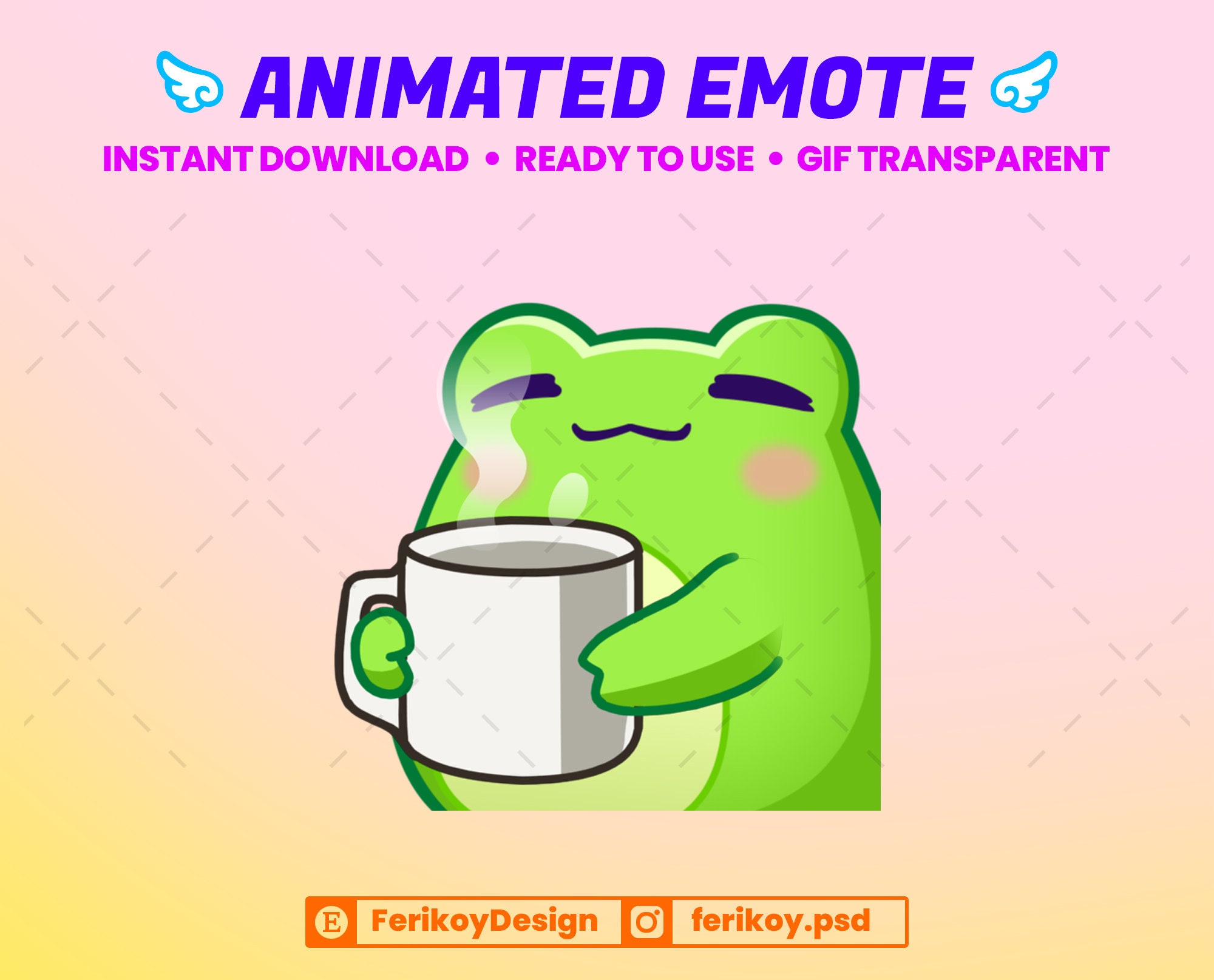 Coffee Cute Frog Animated Emote Sip Emote for Twitch and Discord and ...