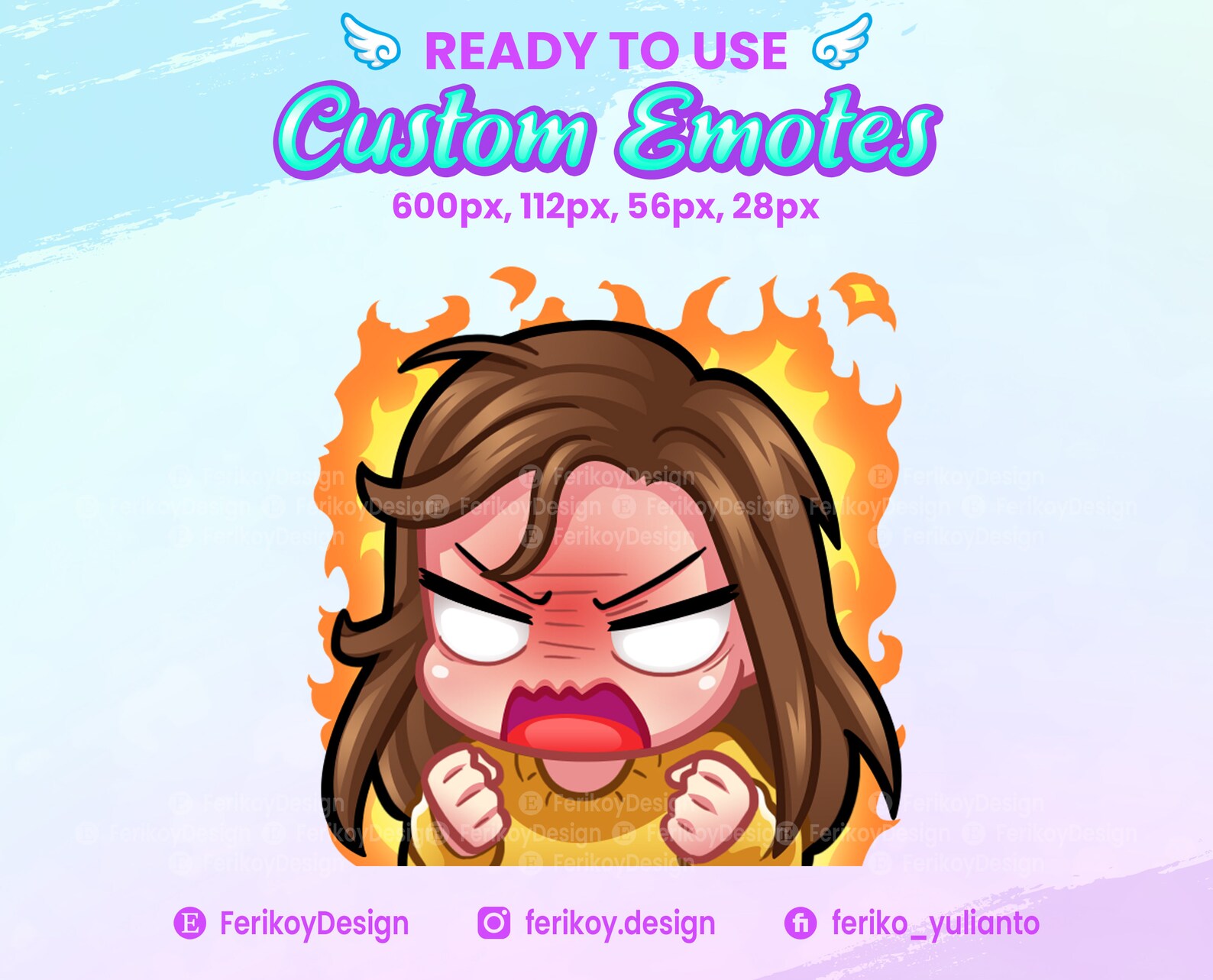 Stream Emotes Angry Emote Chibi Girl Brown Hair - Etsy