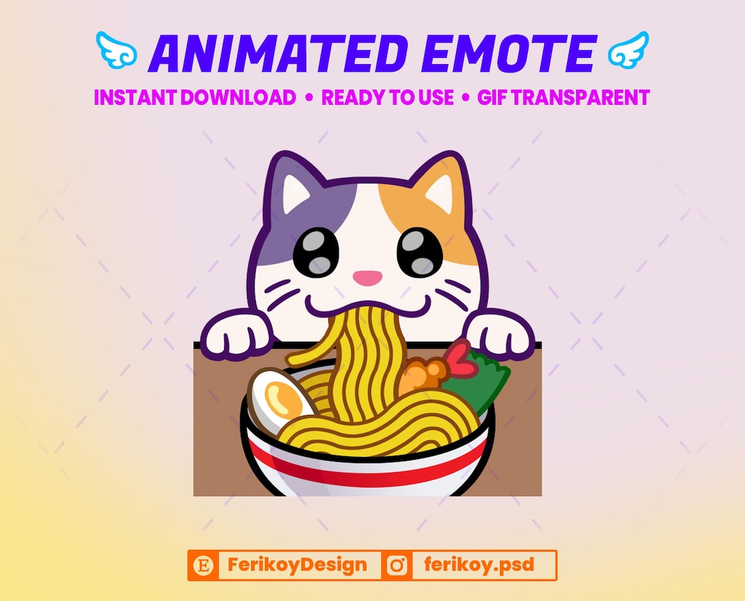 Cute Cat Noodle Animated Emote - Kitty Eating Ramen - for Twitch and ...