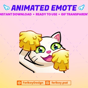 Cute Cat Cheering Animated Emote - Cheering White Kitty Cat - Fun Happy ...