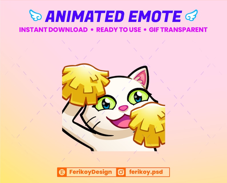 Cute Cat Cheering Animated Emote Cheering White Kitty Cat - Etsy