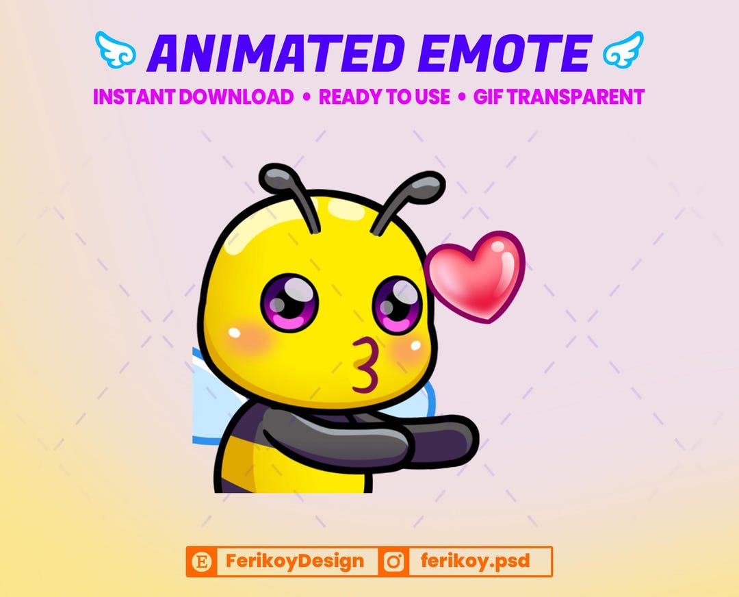 Cute Bee Blowing Kiss Animated Emote - Kissing Bee - Red Heart - for ...
