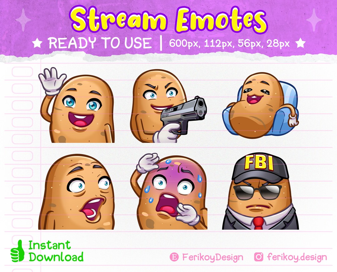 Potato Stream Emotes: Twitch, Discord, Youtube (digital Download) - Etsy