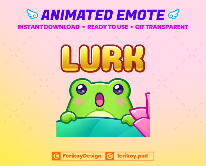 Lurk Cute Frog Animated Emote Lily Pad Froggy Pink Lotus for Twitch and ...