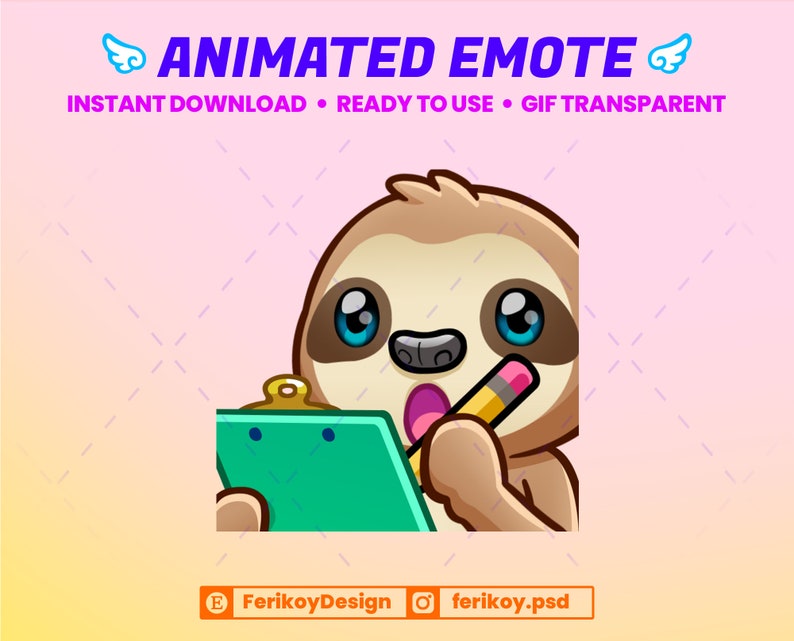 Taking Notes Cute Sloth Animated Emote Sloth Bear Notes for Twitch and ...