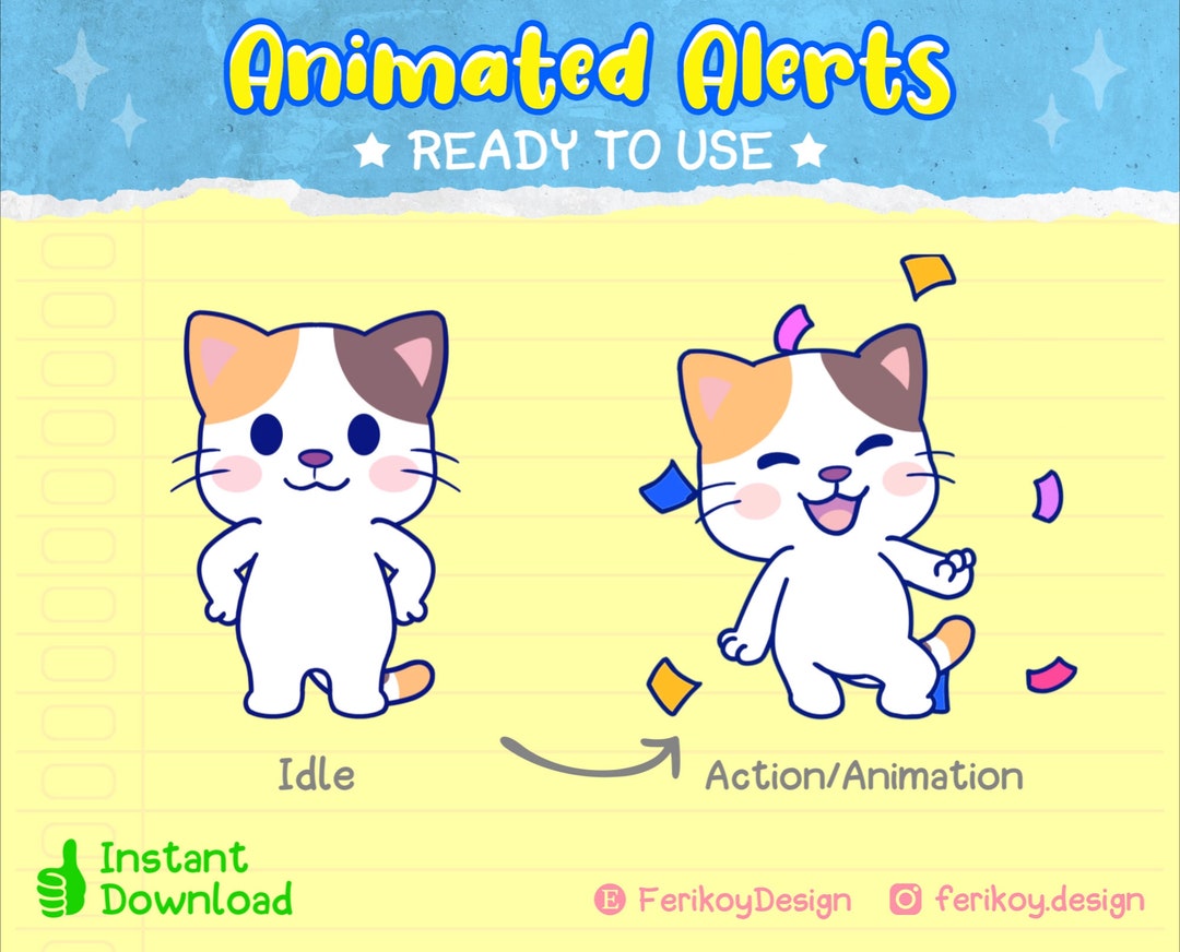 2x ANIMATED Alerts Cute Kitty Cute Cat Idle Exciting Dancing Stream ...