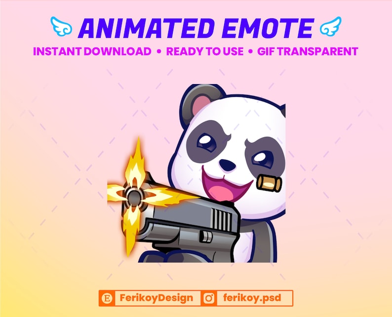 Cute Panda Gun Animated Emote Gun Cool Panda Bear Emote for Twitch and ...