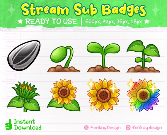 8x Stream Sub Badges Sunflower Badges Flower Custom Sub | Etsy UK