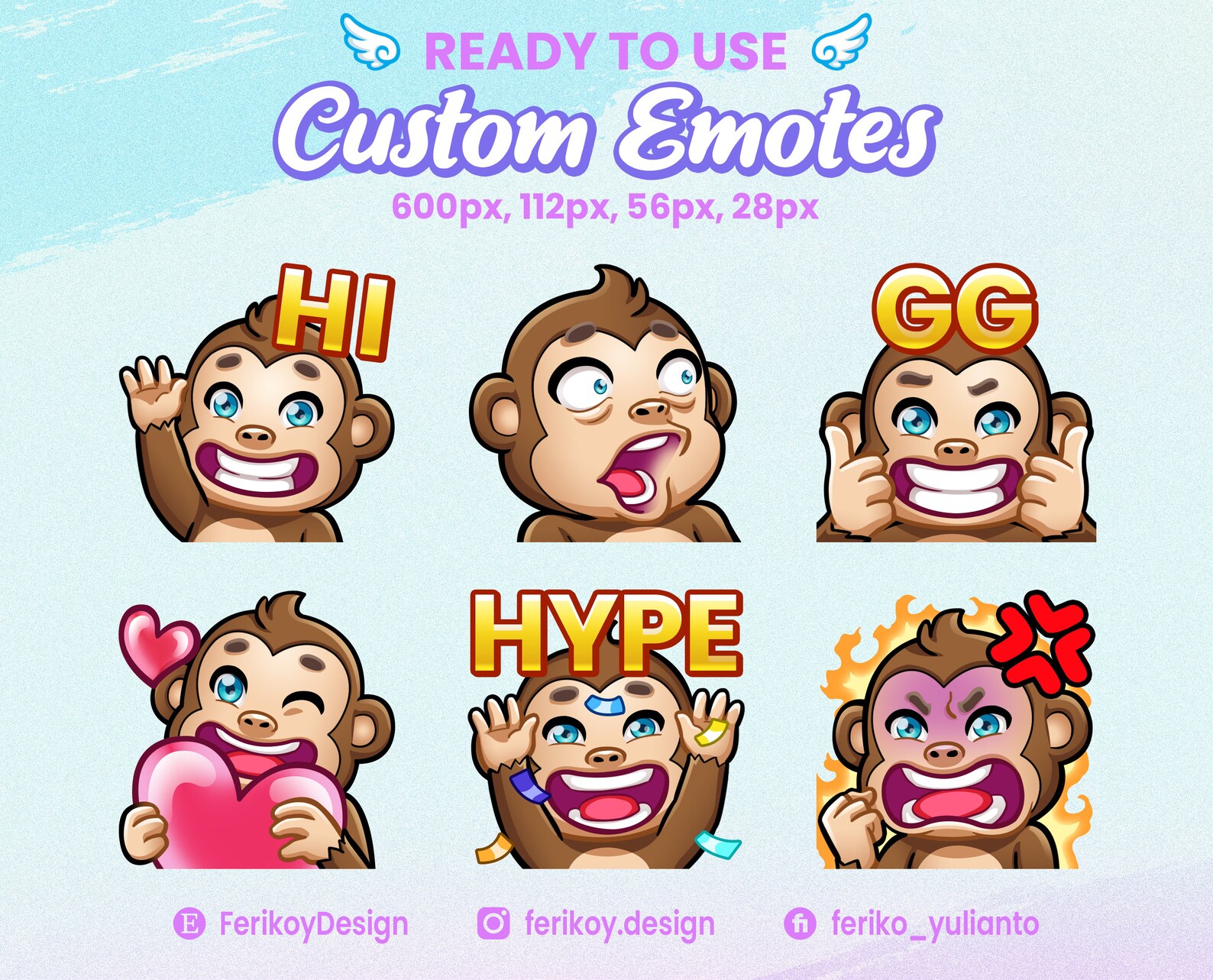 6x Stream Emotes - Cute Monkey Packs - Ape - Lovely - Adorable | Custom ...
