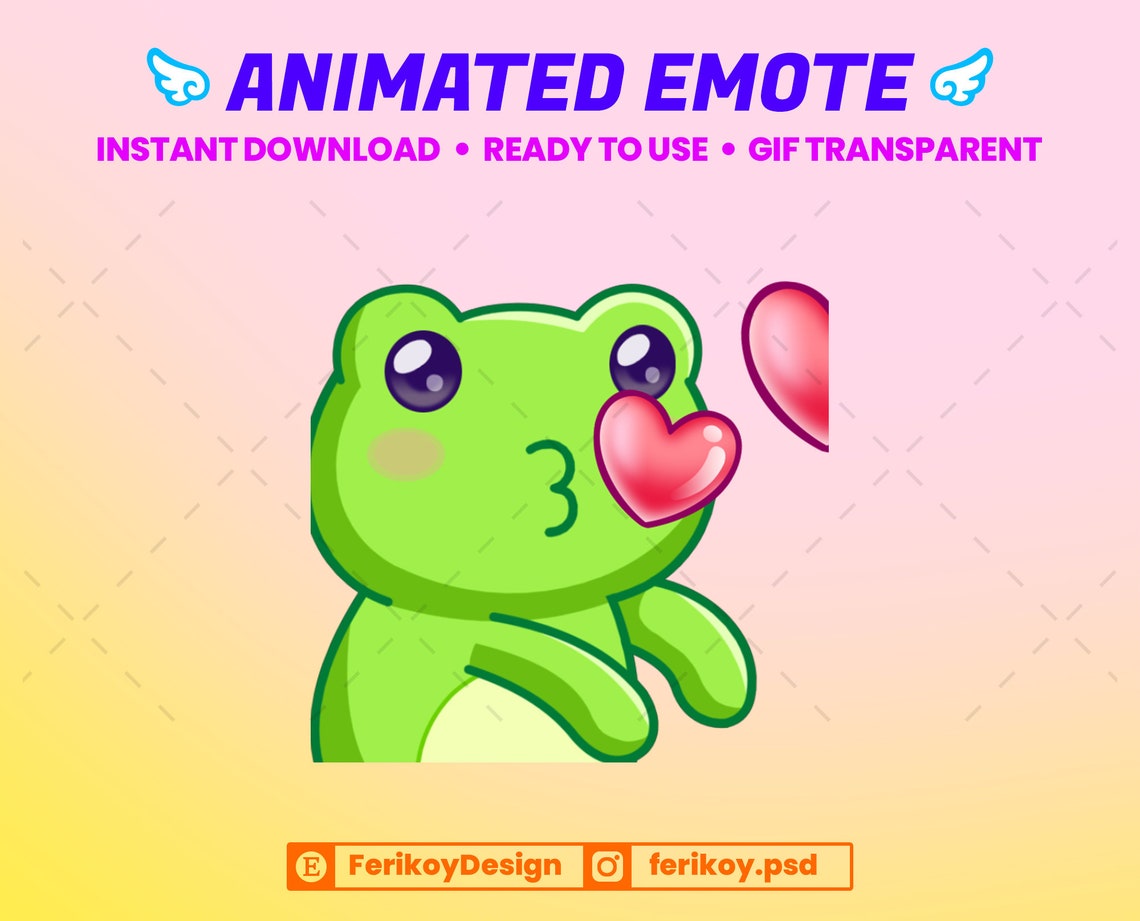 Blowing Kiss Cute Frog Animated Emote Kawaii Froggy Heart Kiss for ...