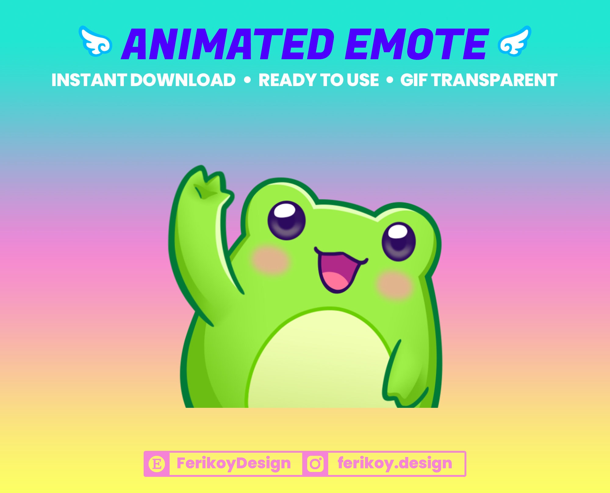 Hello Waving Cute Frog Animated Emote Hi Frog Emote for Twitch and ...