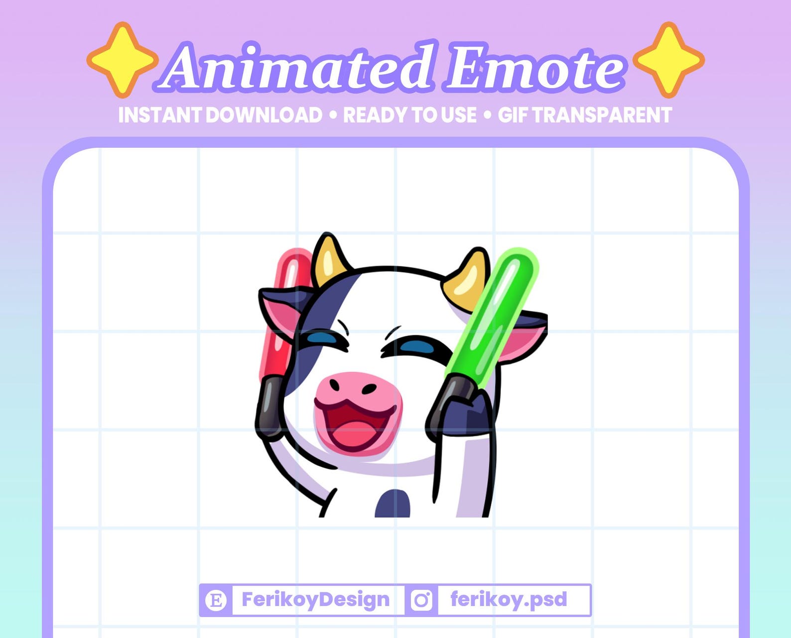 Rave Cow Animated Emote: Cow Light Stick Twitch/discord/kick (GIF) - Etsy