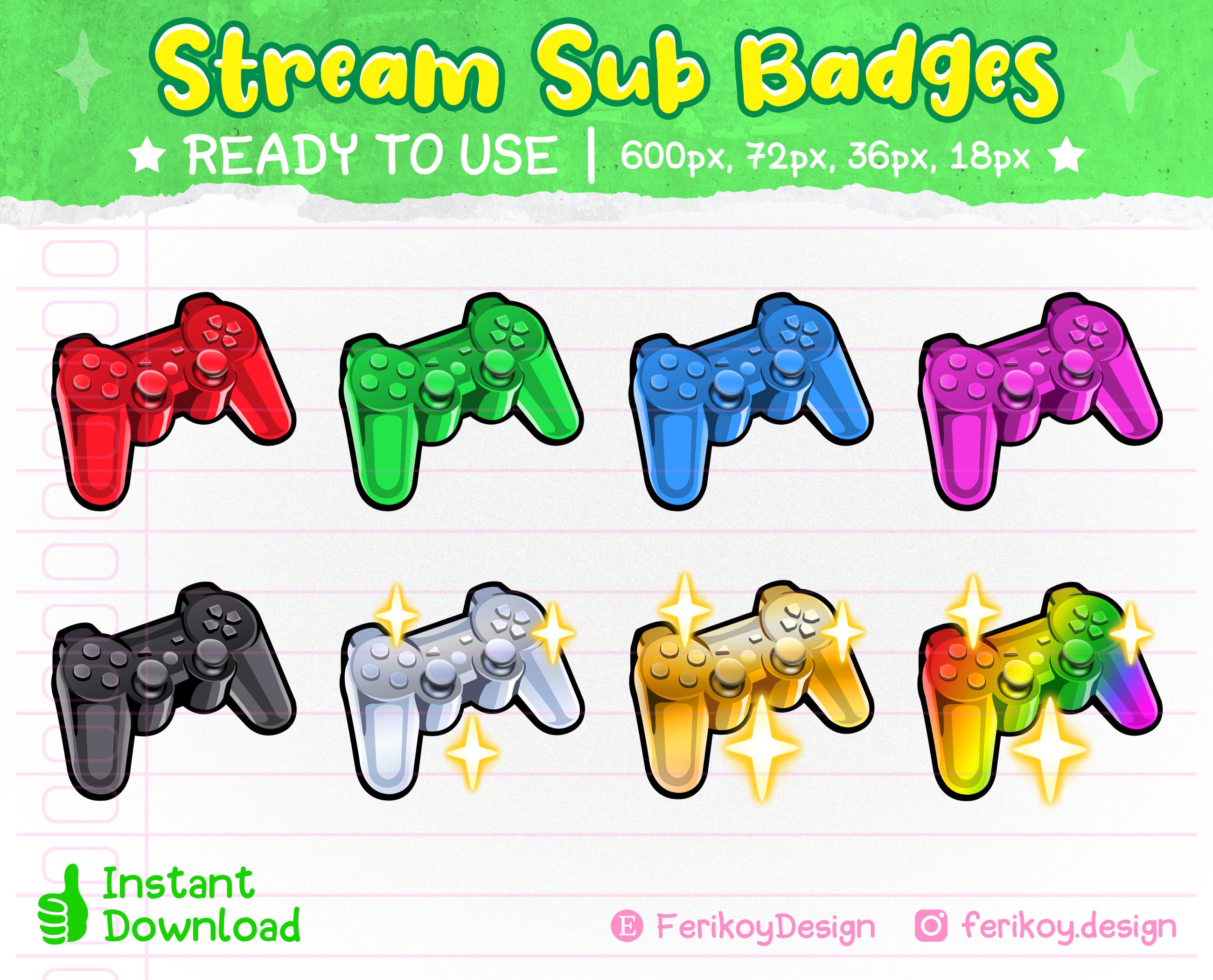 8x Stream Sub Badges Gaming Controller Joystick Custom Sub Badges ...