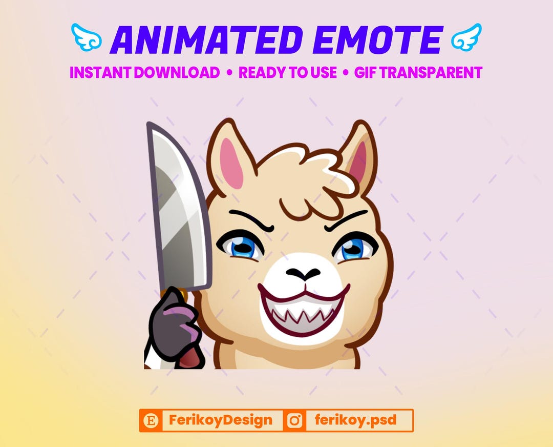 Cute Llama Knife Shank Animated Emote Cute Evil Grin Ilama Alpaca for ...
