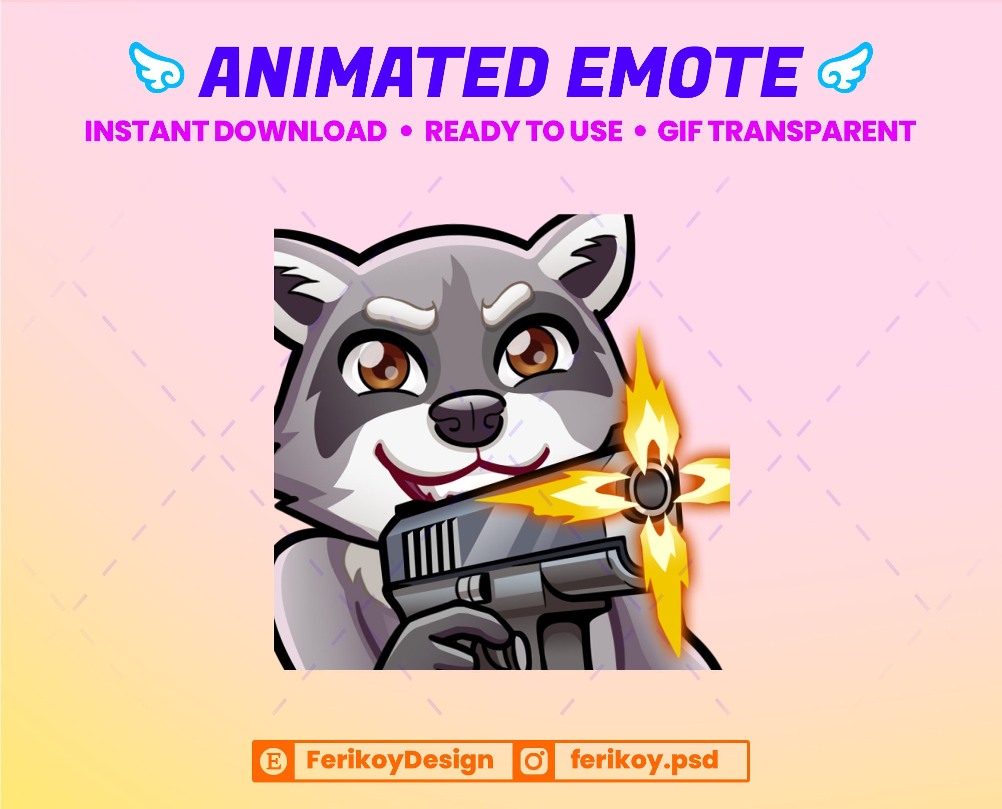 Cute Raccoon Gun Animated Emote Gun Cool Raccoon Emote for Twitch and ...
