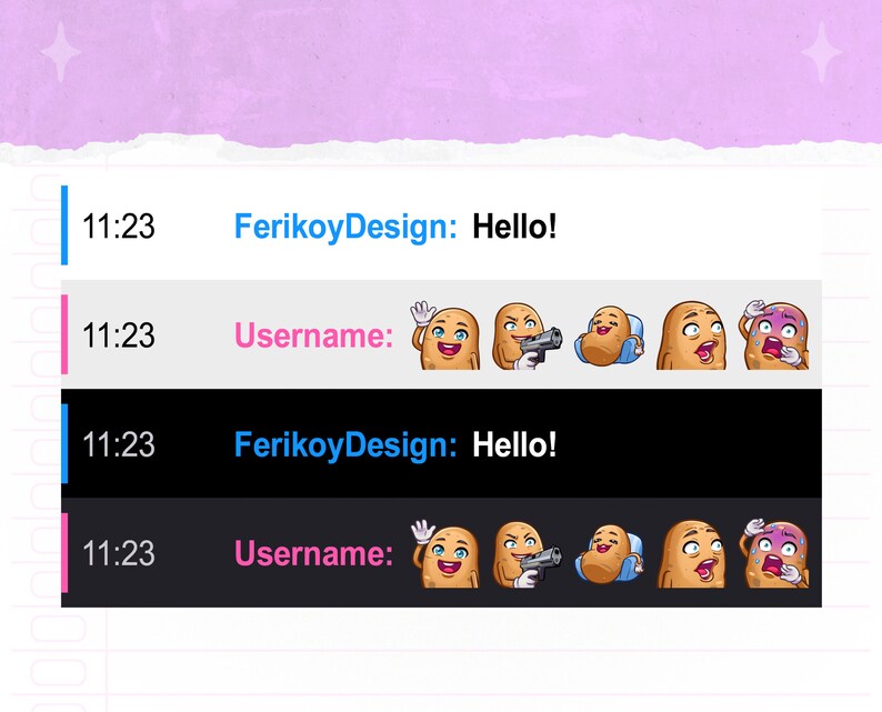 6x Stream Emotes Potato Emotes 2 Packs, Hi, Wave, Gun, Couch, Pog ...
