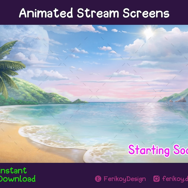 Twitch Overlay Animated Beach - Etsy