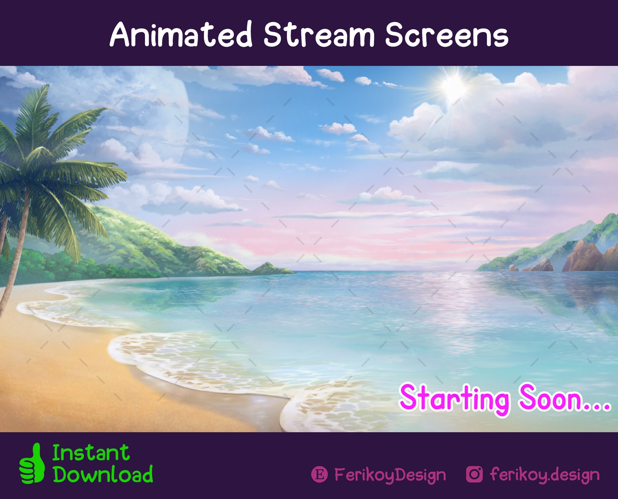 4x ANIMATED Stream Screens Beach Landscape View Overlay Twitch Starting ...