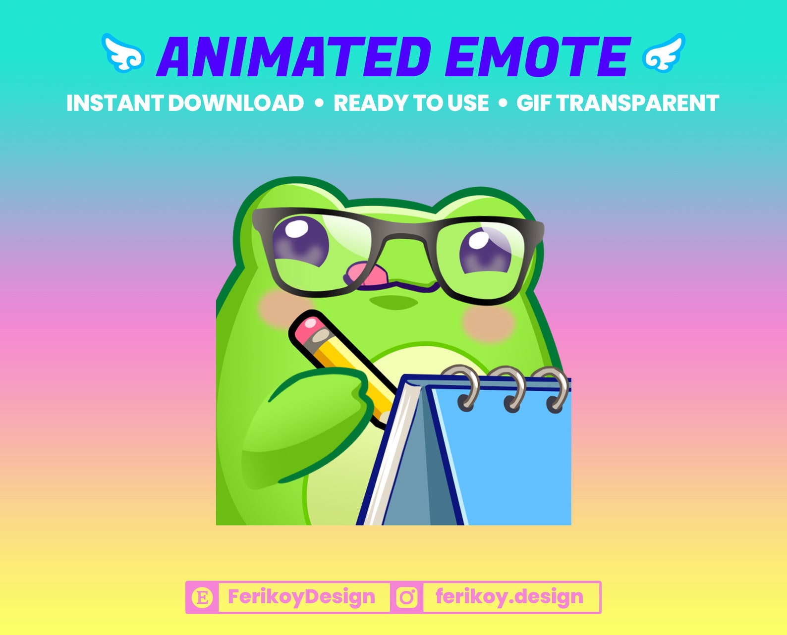 Cute Frog Animated Emote – Taking Notes, Twitch & Discord - Etsy