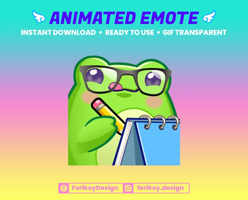 Taking Notes Cute Frog Animated Emote Frog Notes for Twitch and Discord ...